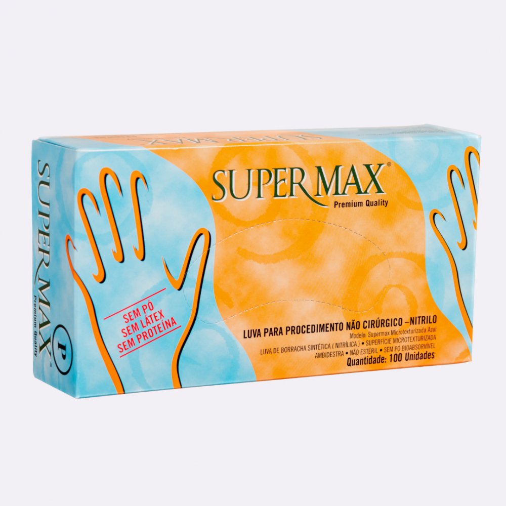 Luva nitrilo azul TAM.P CX100 SUPERMAX | Sipar Ferramentas