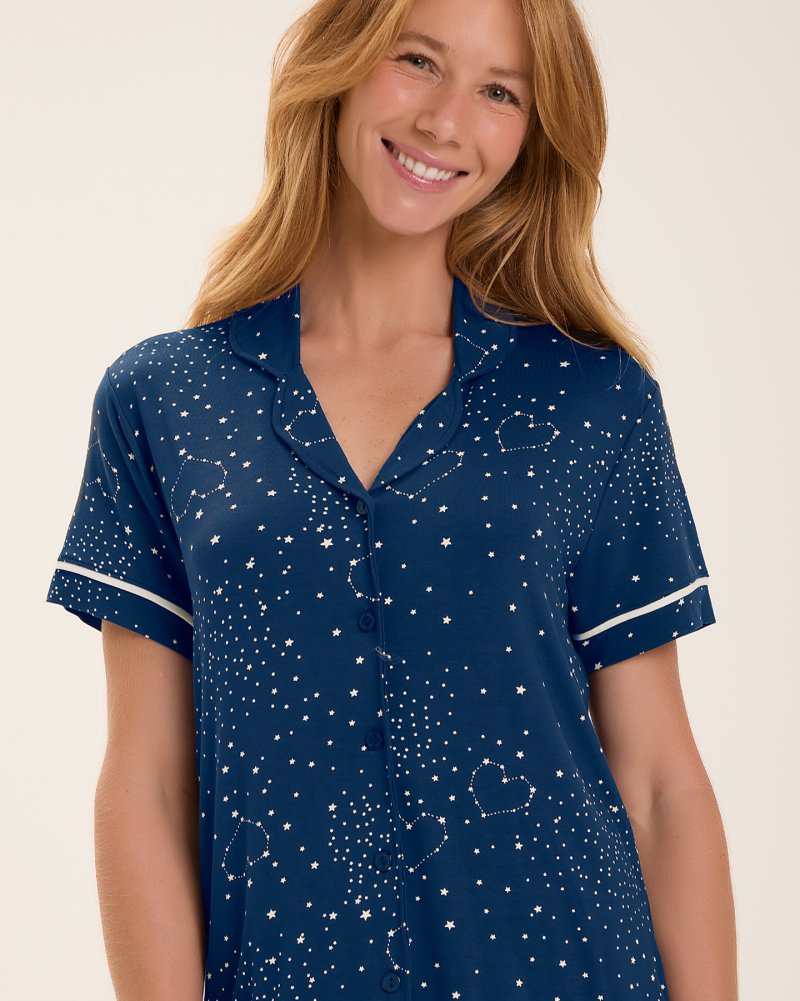 Pijama feminino manga curta americano com shorts