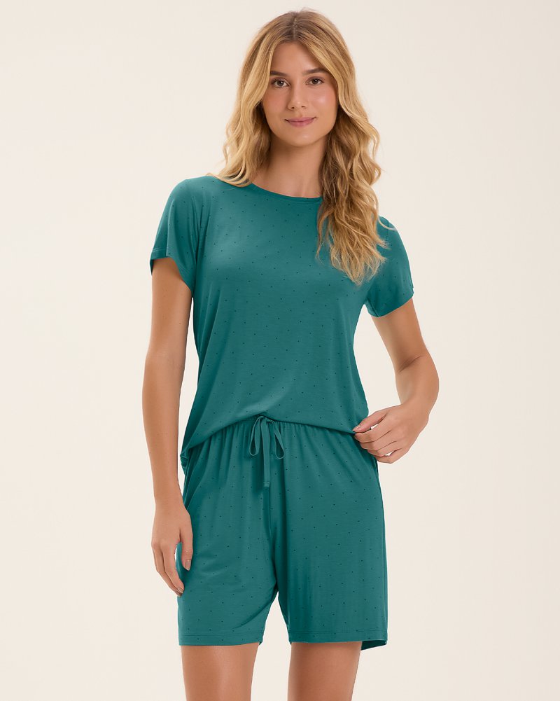 Pijama feminino manga curta com bermuda