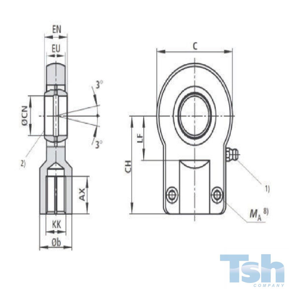 Terminal Olhal Esférico Furo ø40mm Rosca M33x2,0mm ISO6982 | Tsh Company