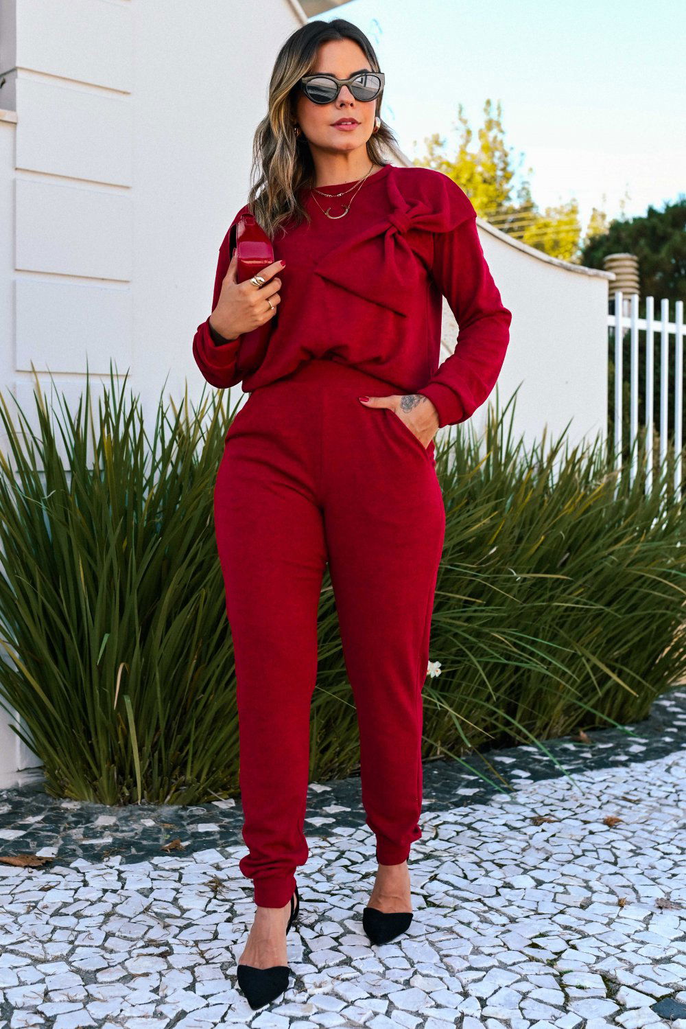 Conjunto Lãzinha com Detalhe Laço - Livny Store CHERRY RED | Livny ...
