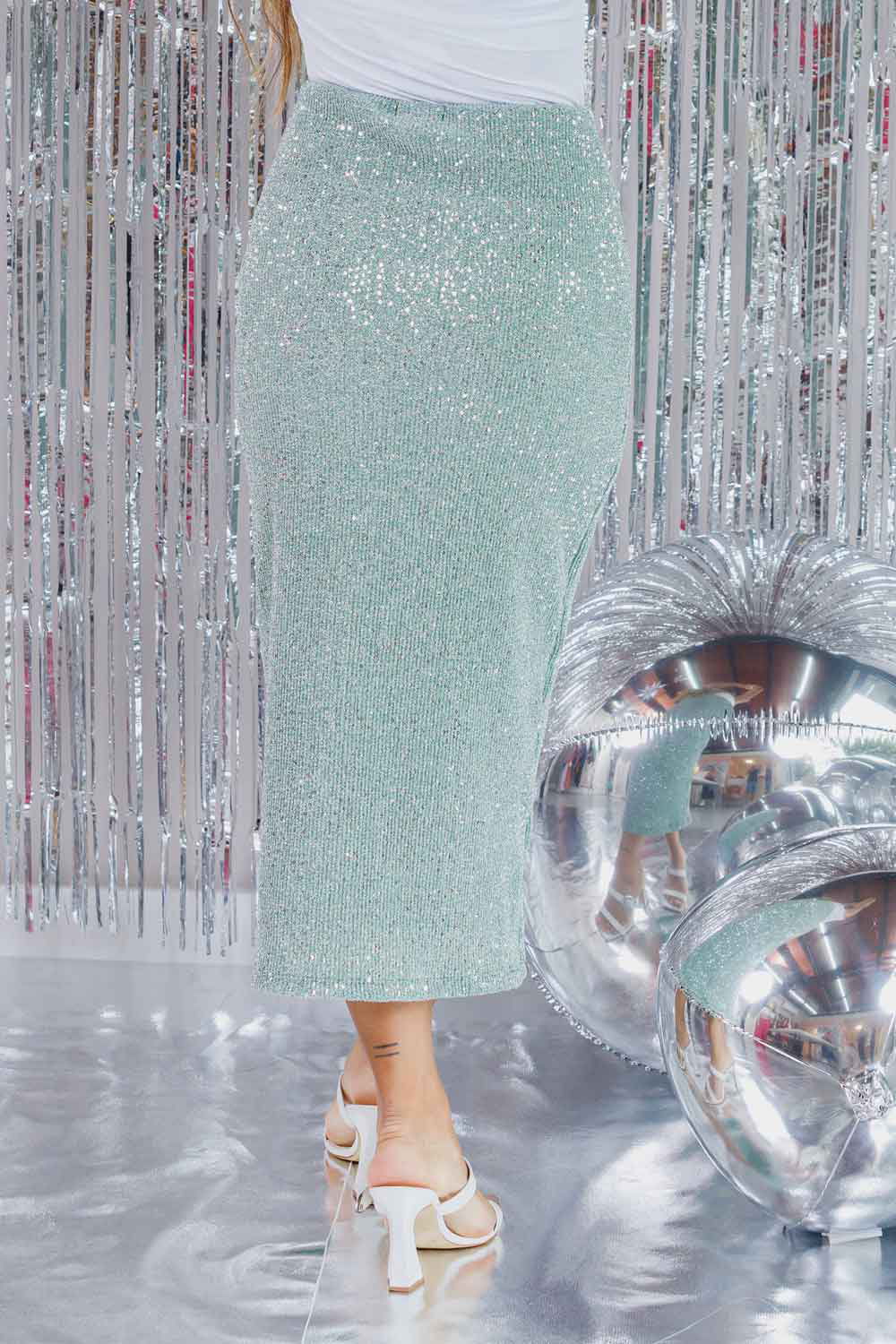 Saia Feminina de Paetê Midi VERDE | Livny Online Store