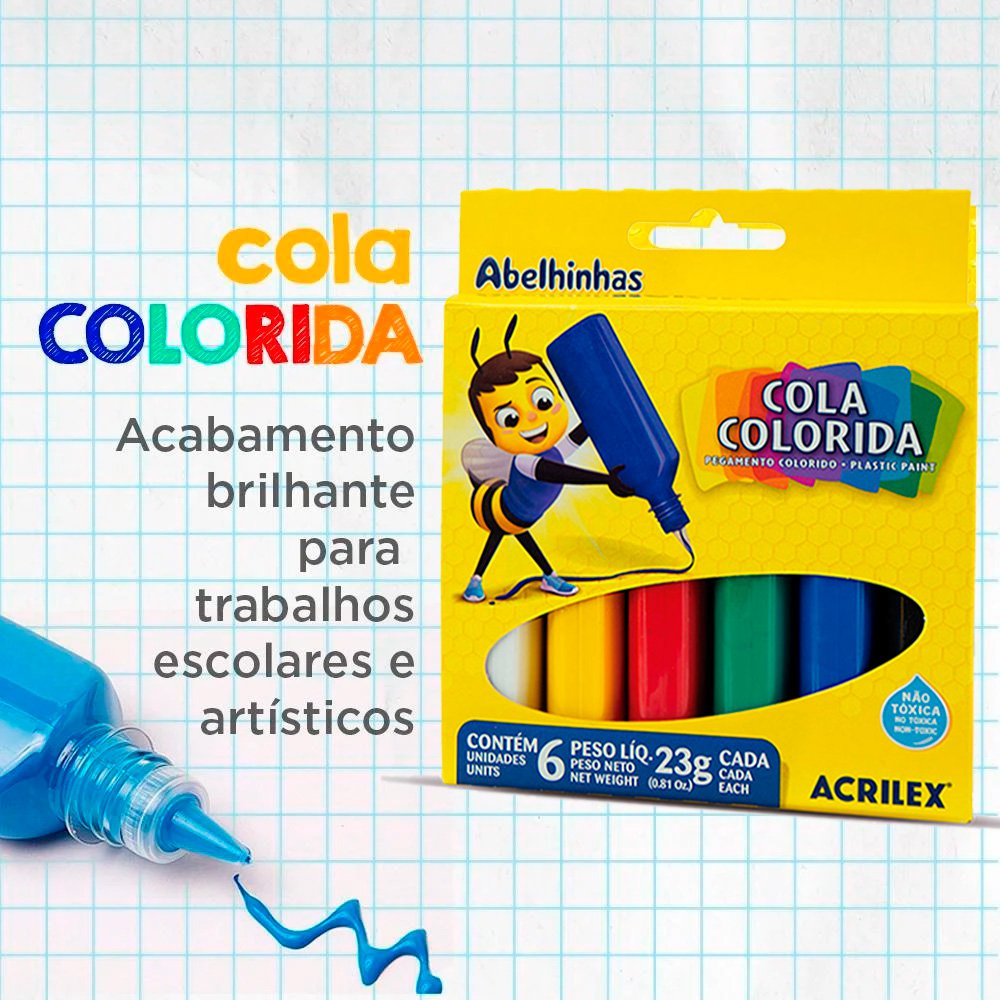 COLA COLORIDA ACRILEX 23G 6 CORES
