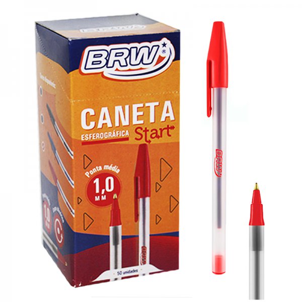 CANETA BRW 1.0 START VERMELHA C/50 | JC Atacado de Papelaria - 27995