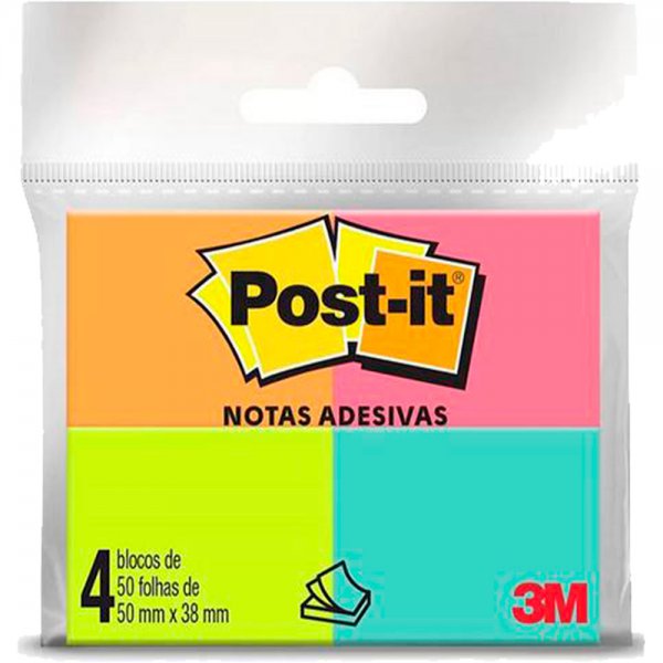 ANOTE COLE 3M 38X50 4X50FLS 4 CORES NEON POST IT | JC Atacado de ...