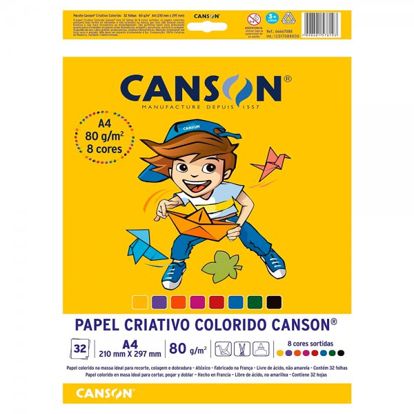 PAPEL CRIATIVO CANSON A4 80G 8 CORES C/32X10 | JC Atacado de Papelaria ...