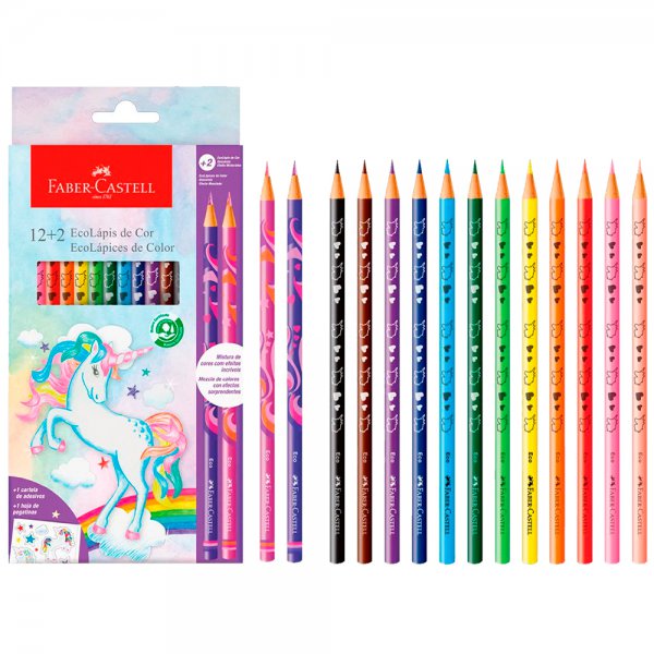 LÁPIS 14 CORES FABER UNICÓRNIO C/12
