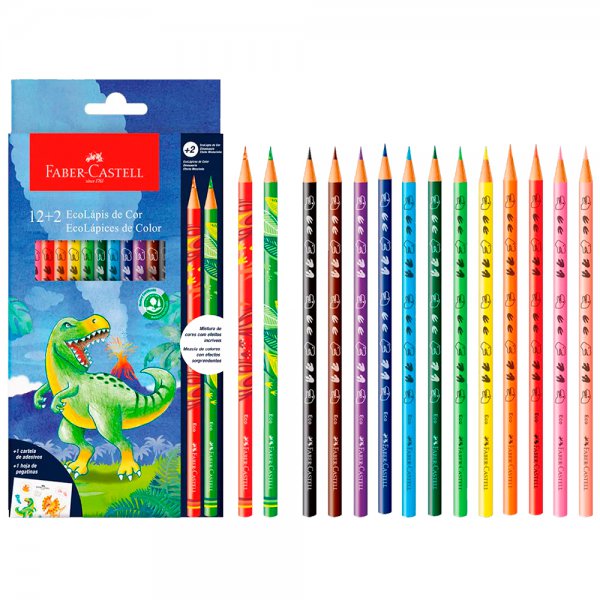 LÁPIS 14 CORES FABER DINOSSAURO C/12